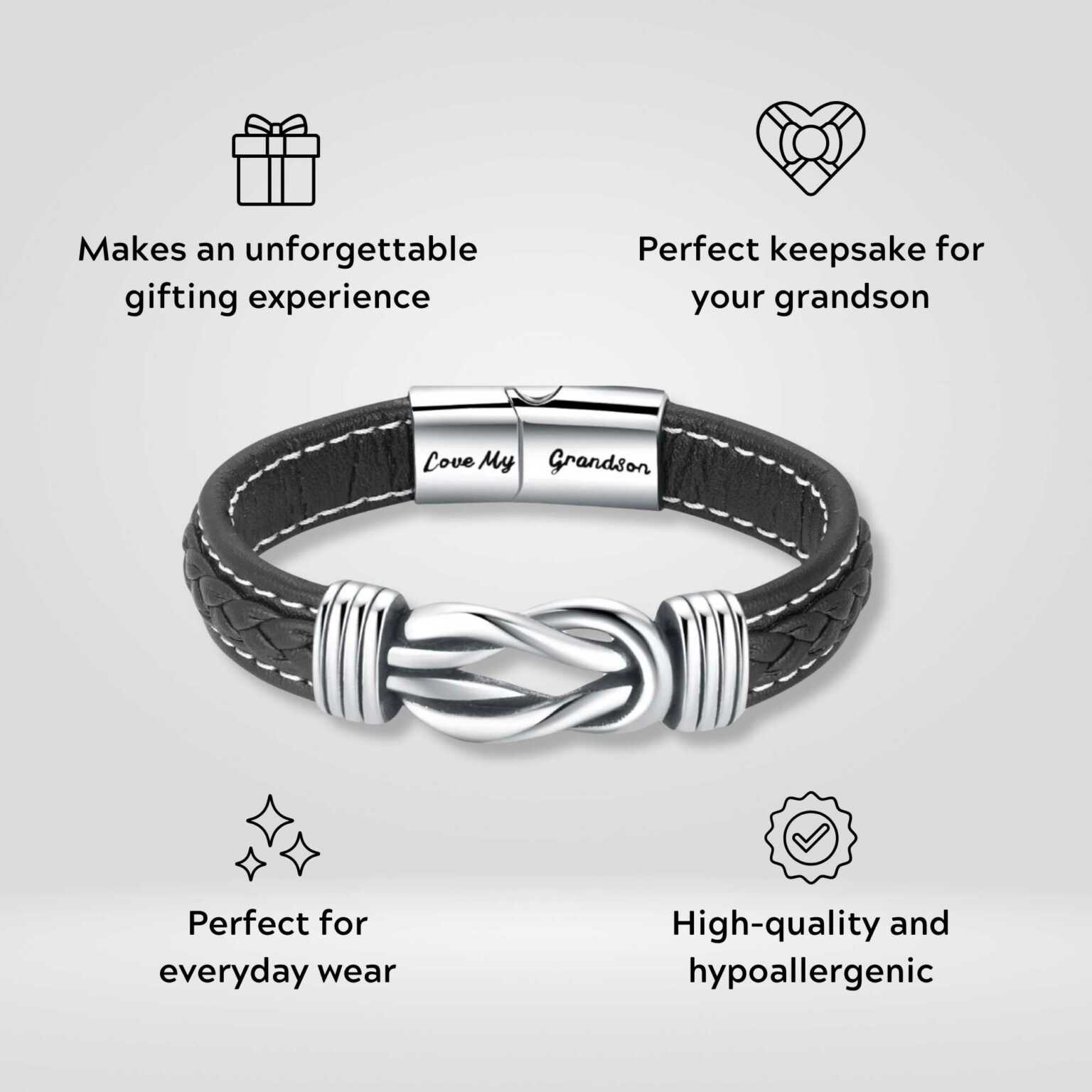 To My Grandson – Forever Linked Together Braided Leather Bracelet ...